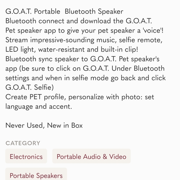 G.O.A.T. | Portable Audio & Video | Goat Bluetooth Speaker | Poshmark